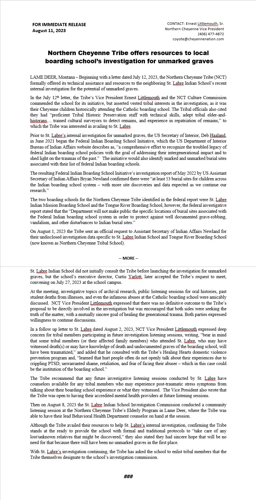 Northern Cheyenne Tribe Homepage